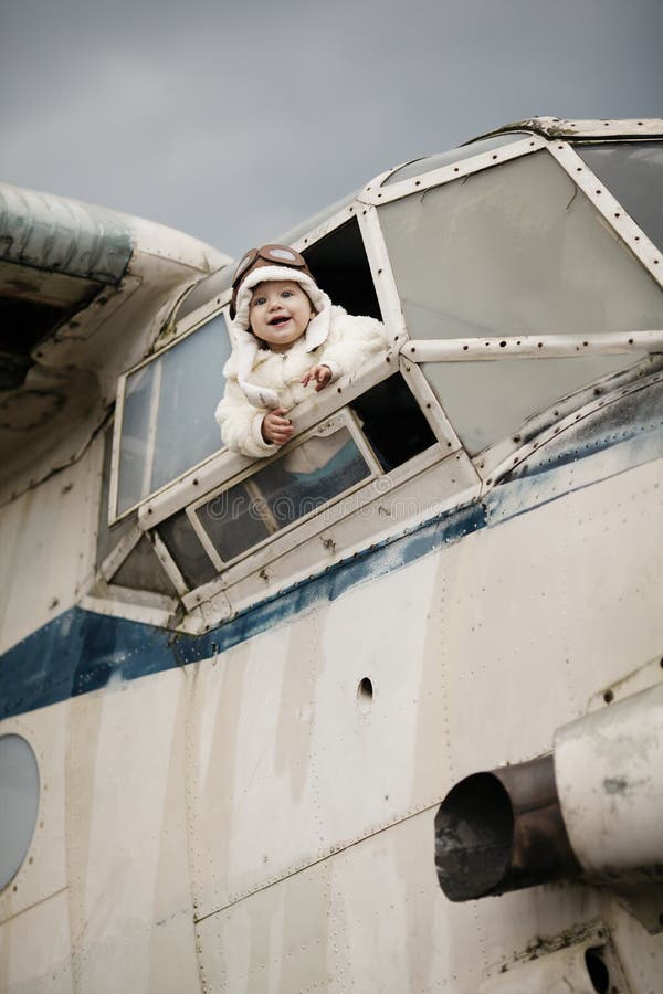 Sweet Baby Dreaming of Being Pilot Stock Image - Image of dream ...