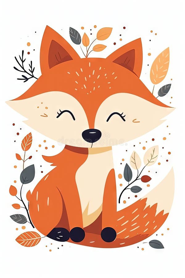 Sweet Baby Fox Illustration for Invitations and Posters. Stock ...
