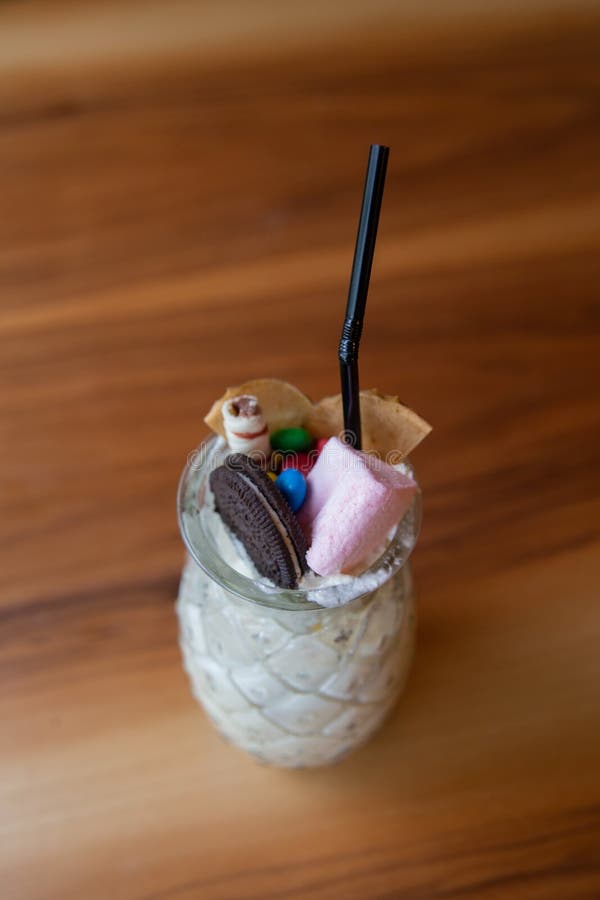 Sweet Baby Milkshake in a Glass View from Top Stock Image - Image of ...
