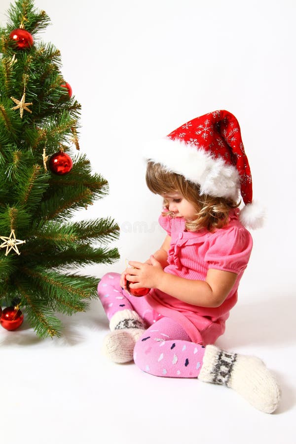 Sweet Baby and a New Year or Christmas Tree Stock Image - Image of ...