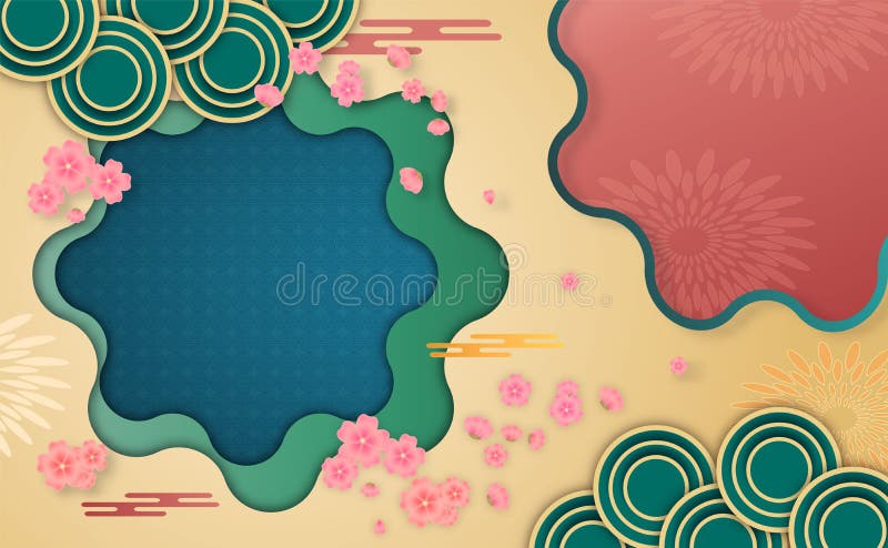 Sweet Background Asian Elements with Craft Style Flower and Lamp of ...