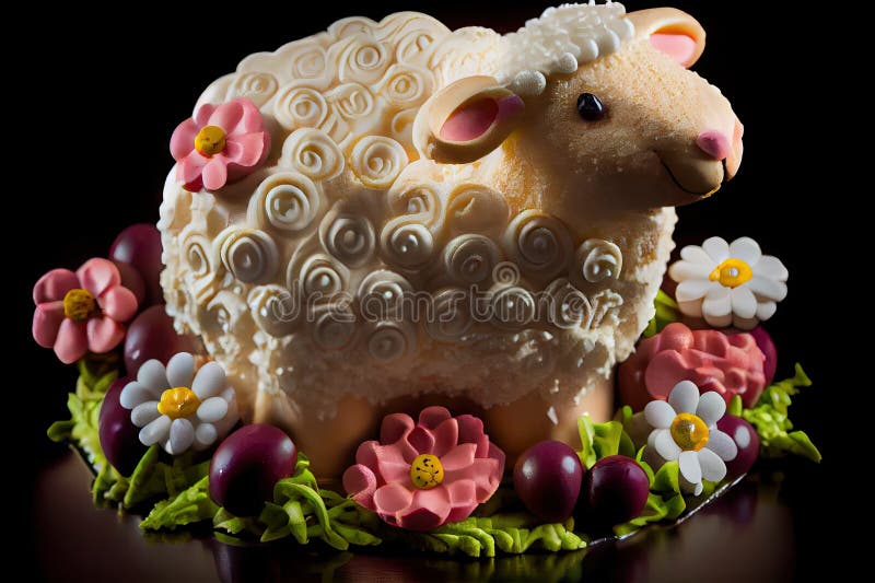 Sweet Baked Easter Lamb Cake with Cherry Decorations on Top Stock ...
