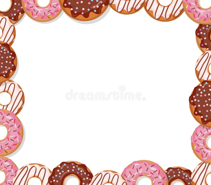 Sweet Bakery Design Template. Cartoon Donut Frame Isolated on White ...