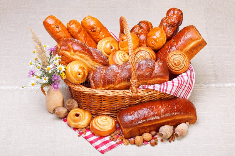 Sweet Bakery Products in Basket Stock Photo - Image of rustic, lots ...