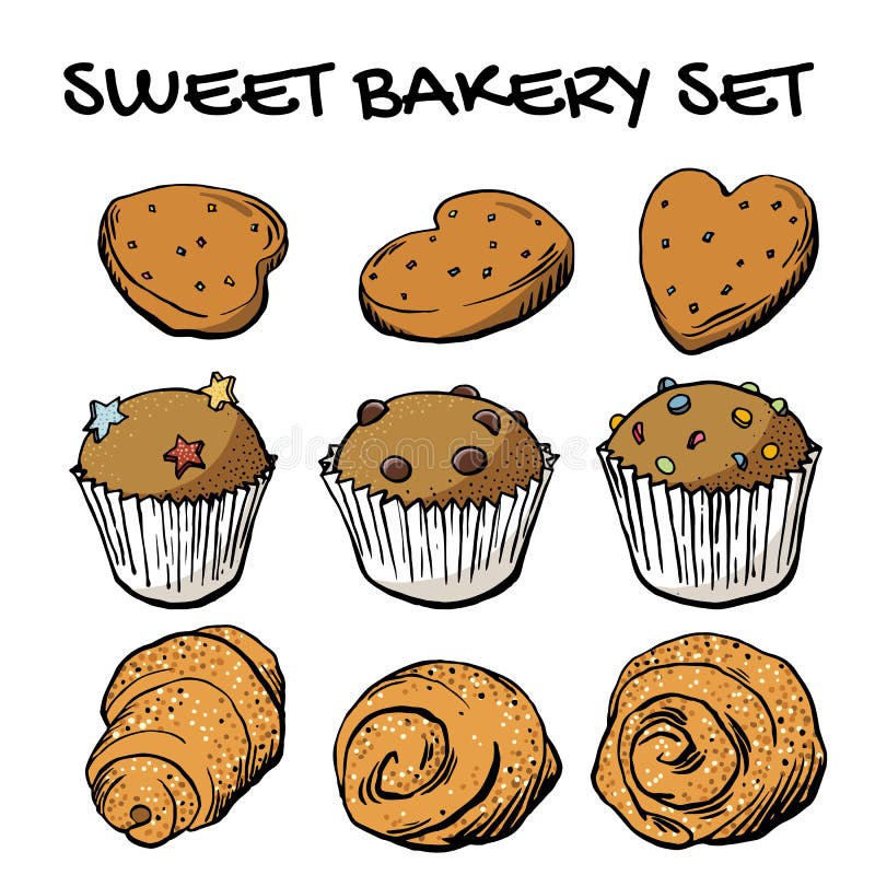 Sweet Bakery Vector Set; Cookies and Cupcakes Set in Vector EPS8 Stock ...