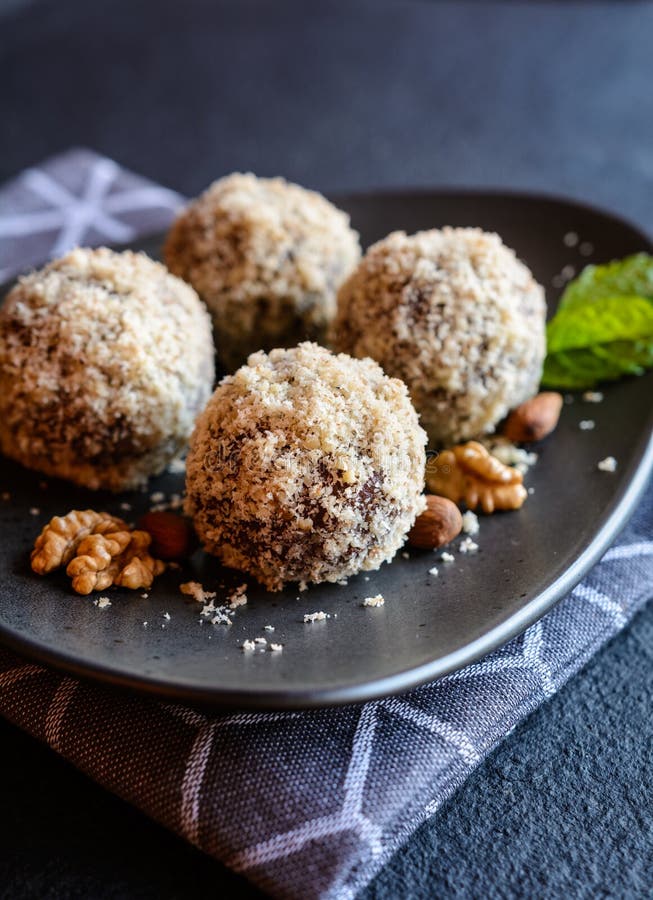 Sweet Balls with Walnut, Cocoa and Almond Stock Image - Image of dough ...