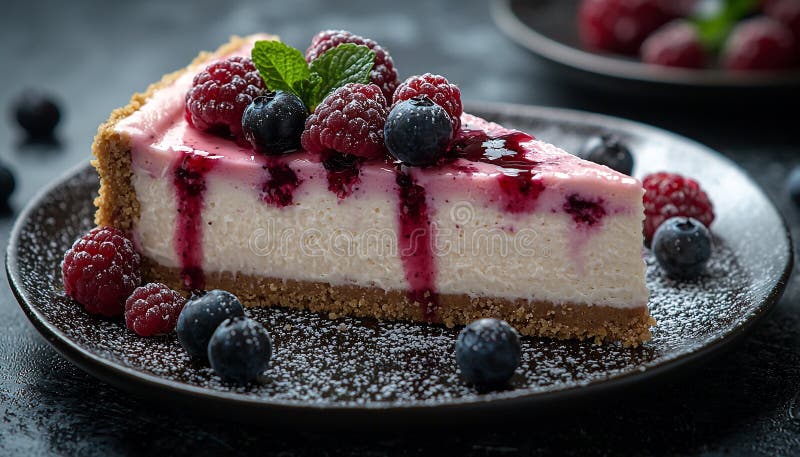 Sweet Berry Cheesecake Slice on Rustic Wooden Plate Generated by AI ...