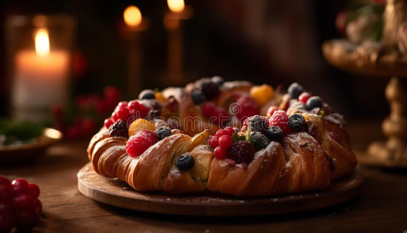 Sweet Berry Dessert on Rustic Wooden Table Generated by AI Stock ...