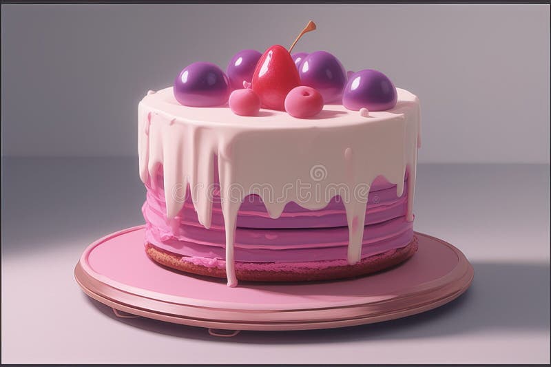 Sweet Birthday Cake 3 D Rendering Stock Illustration - Illustration of ...