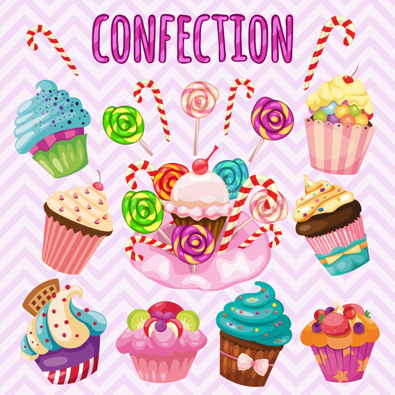 Sweet Blast Set, Candy, Cakes, Lollipops Stock Vector - Illustration of ...