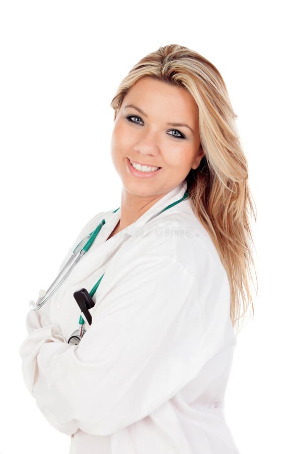 Blond Doctor Wearing Gloves Stock Image - Image of calm, doctor: 12112315