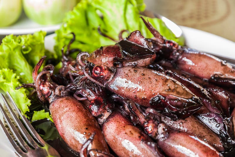 Squids Roe in Sweet Fish Sauce with Pickle Garlic Stock Image - Image ...