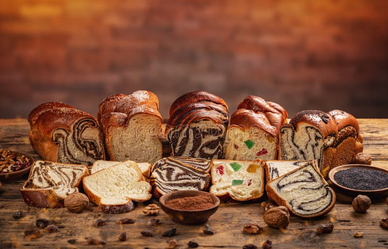 Sweet braided bread loafs stock photo. Image of confectionery - 203956156