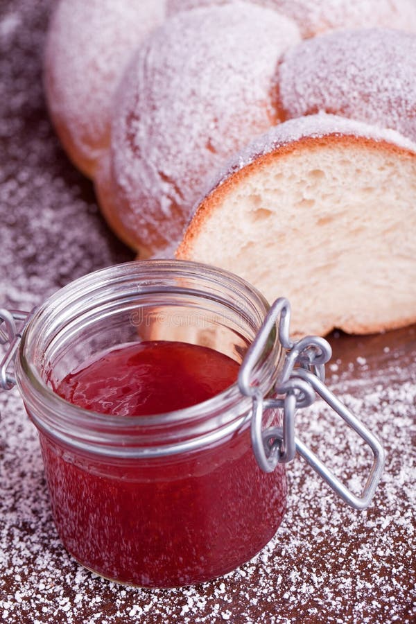 Sweet Bread with Red Strawberry Jam Stock Photo - Image of celebrate ...