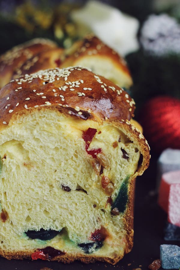 Sweet Bread with Turkish Delight Stock Photo - Image of fruit, dough ...
