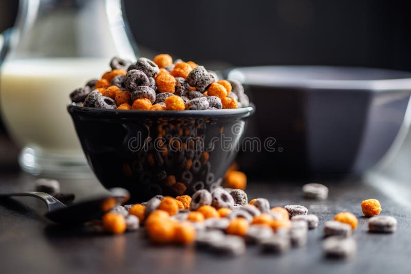 Sweet Breakfast Cereals in Bowl on Kitchen Table Stock Image - Image of ...