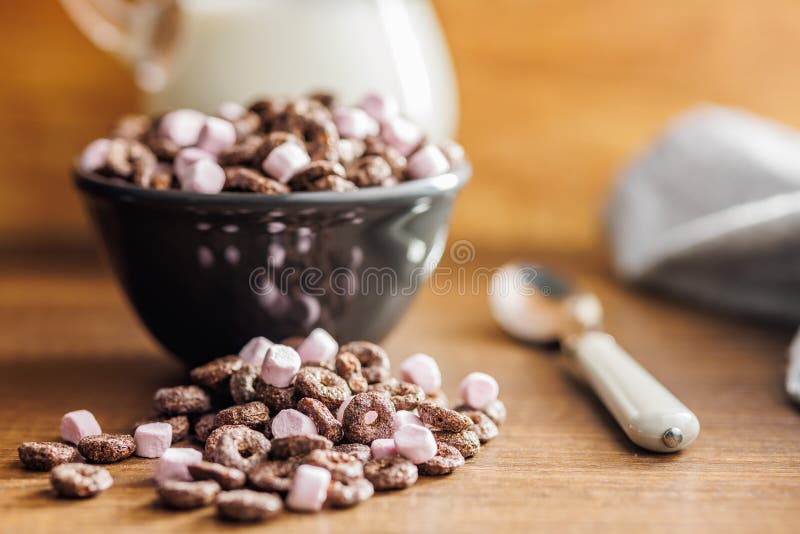 Sweet Breakfast Cereals in Bowl on Kitchen Table Stock Photo - Image of ...