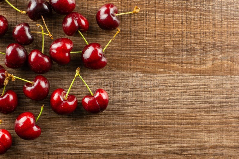 Fresh Raw Red Sweet Cherry on Brown Wood Stock Image - Image of dark ...