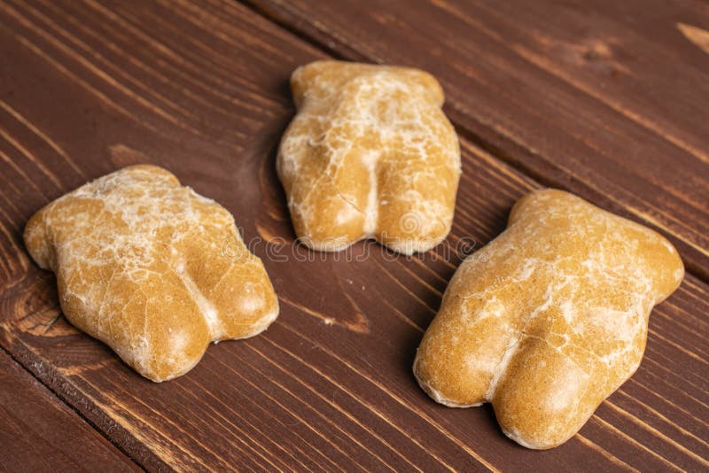 Sweet Brown Gingerbread on Brown Wood Stock Image - Image of little ...