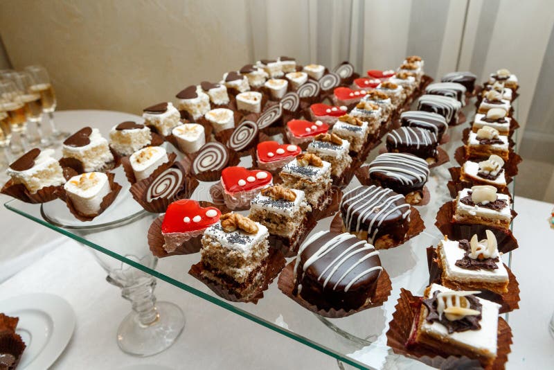 Sweet Buffet - Chocolate Cakes, Souffle and Swiss Rolls, Catering Stock ...