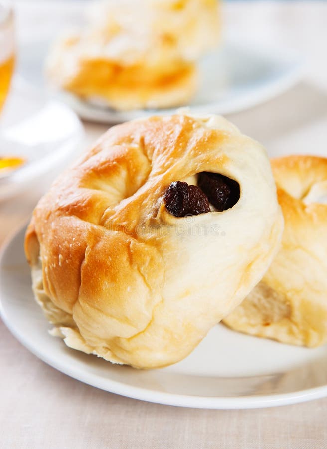 Sweet Bun with Raisin Close Up Stock Photo - Image of food, dessert ...