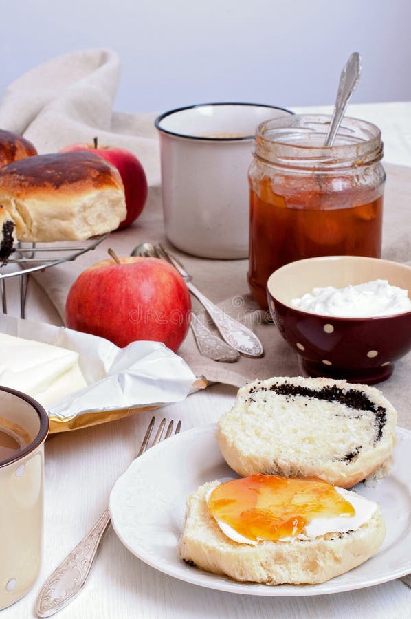 Sweet Buns with Poppy Seeds and Apricot Jam Stock Photo - Image of bake ...