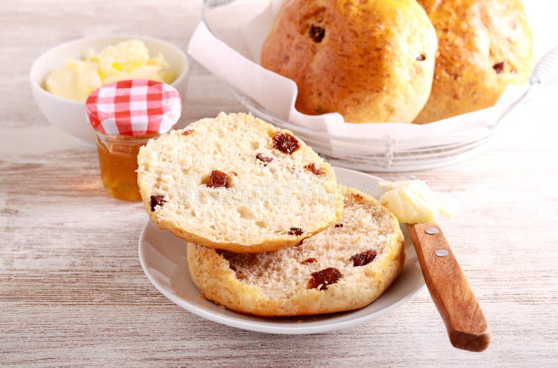 Sweet buns with raisin stock image. Image of roll, bread - 269727371