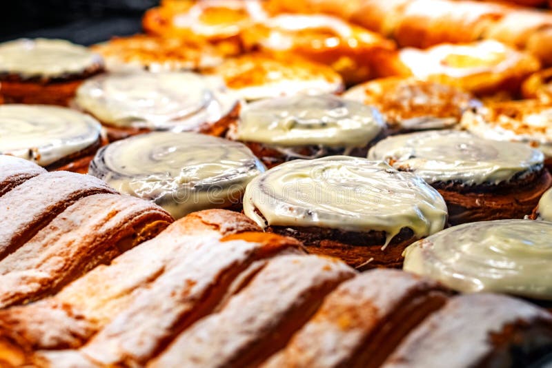 Rolls and Assorted Concoctions on Display at the Bakery Stock Photo ...