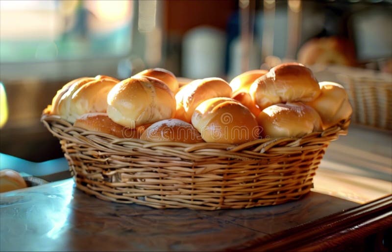 Sweet Buns in Wicker Basket on a Counter in Bakery Shop Stock Video ...