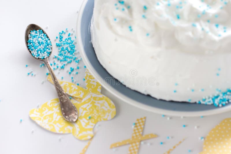 Sweet Cake with Blue, Yellow, Red and White Sprinkles Stock Image ...