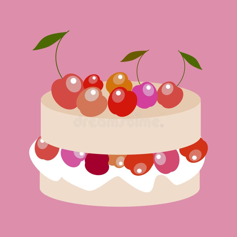 Sweet Cake With Cherries Vector Illustration Stock Vector ...