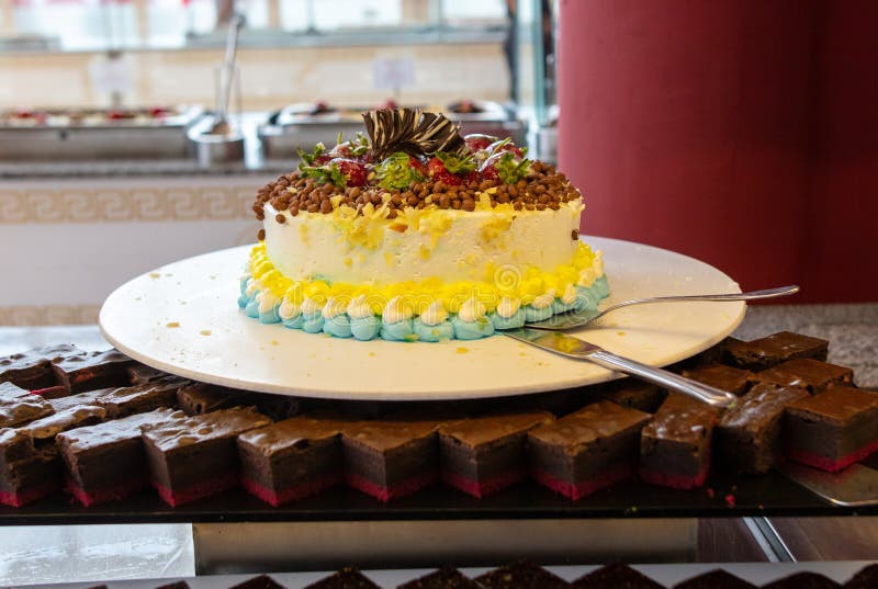 Sweet Cake on a Shelf in a Cafe. Stock Photo - Image of patisserie ...