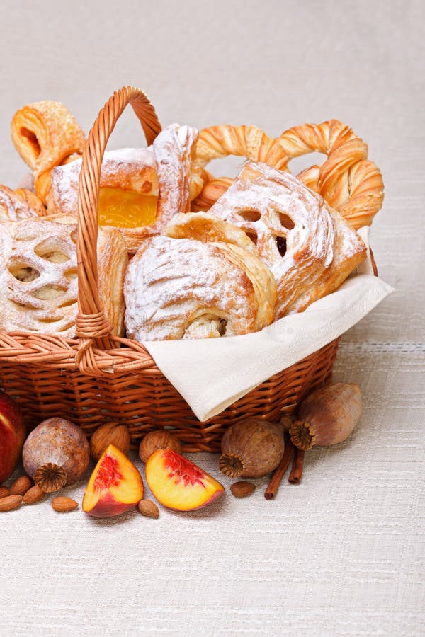 Sweet Cakes in Basket, Fruit Decoration Stock Image - Image of edible ...