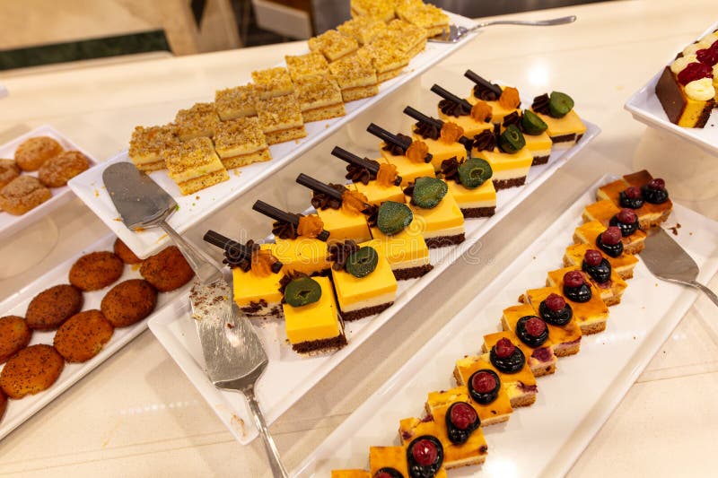 Sweet Cakes on Display in a Restaurant Stock Photo - Image of cafe ...