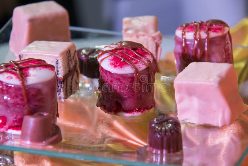 Sweet Cakes and Pastry at Wedding Dessert Table Reception Stock Image ...