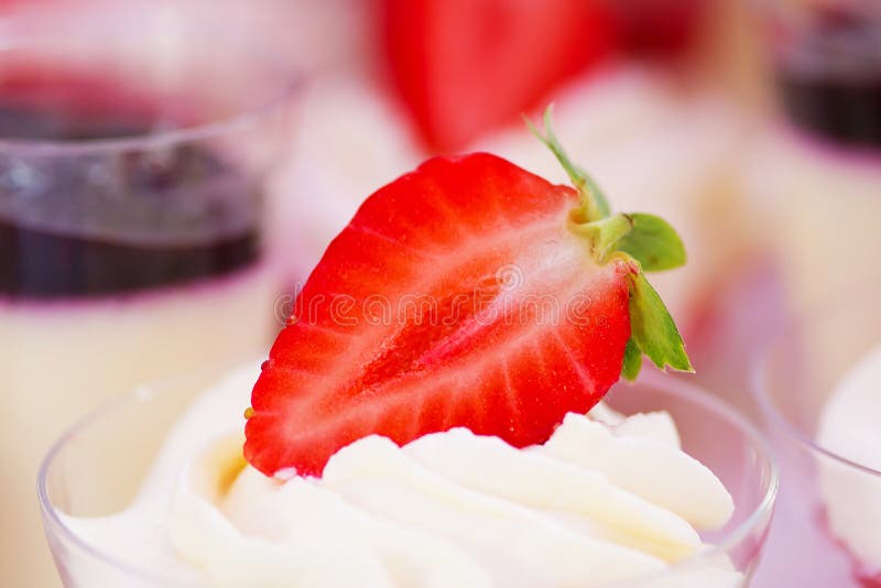 Sweet Candy Bar at the Party. Close-up of Sliced Strawberries Stock ...