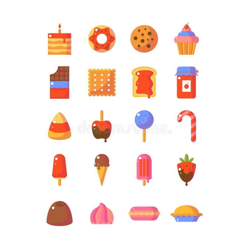 Sweet and candy icon set. stock vector. Illustration of corn - 79787687