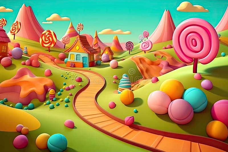 Sweet Candy Land Cartoon Game Background 3d Vector Illustration Stock ...