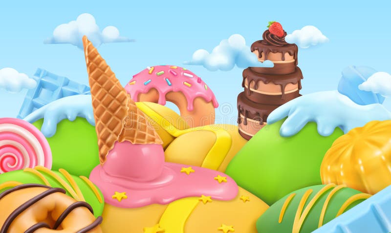 Sweet candy landscape. stock vector. Illustration of food - 221929837
