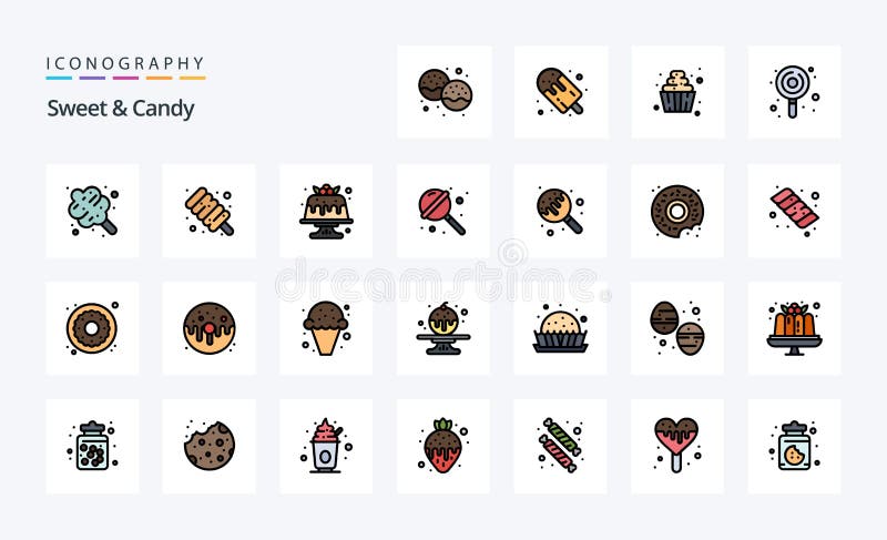 25 Sweet and Candy Line Filled Style Icon Pack Stock Vector ...