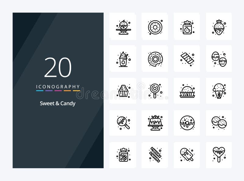 20 Sweet and Candy Outline Icon for Presentation Stock Vector ...
