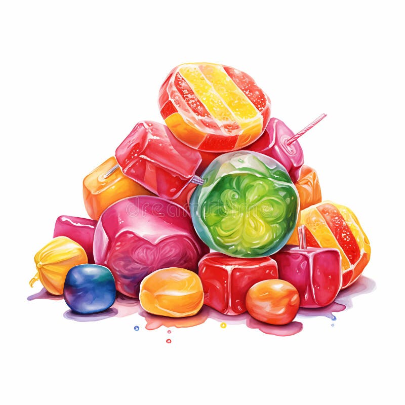 Sweet Candy Pile Watercolor Stock Vector - Illustration of snack, candy ...