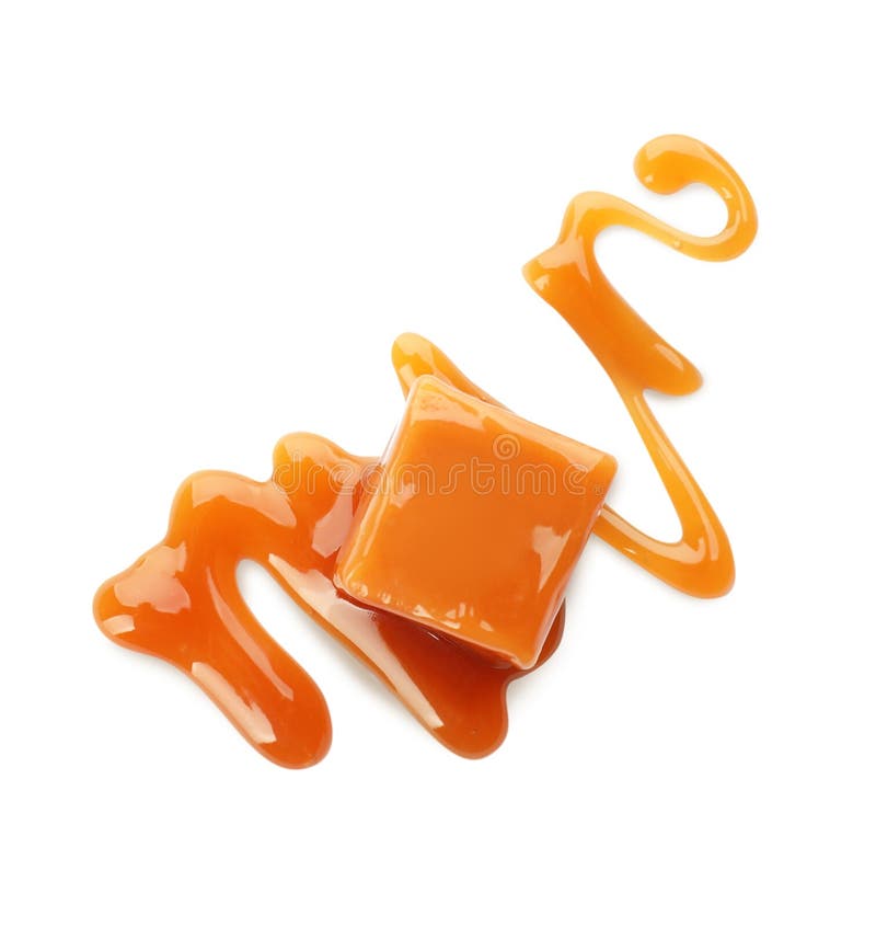Sweet Caramel Candy with Topping Isolated on White, Top View Stock ...