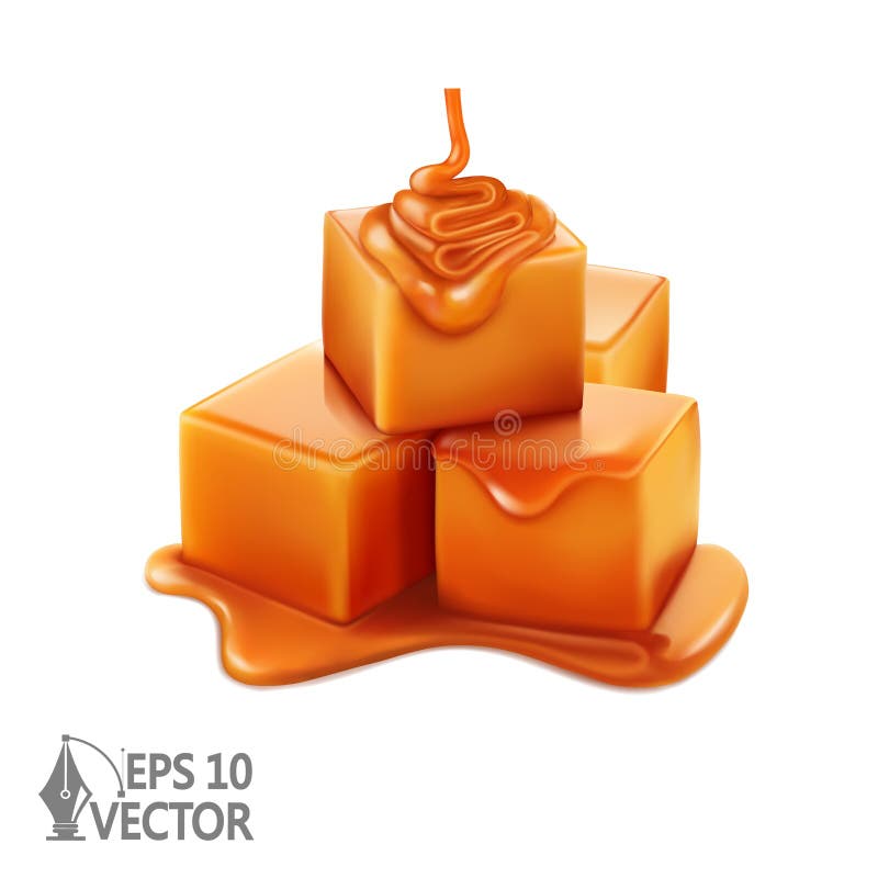Sweet Caramel, Set Realistic Vector Illustration, Caramel Pieces and ...
