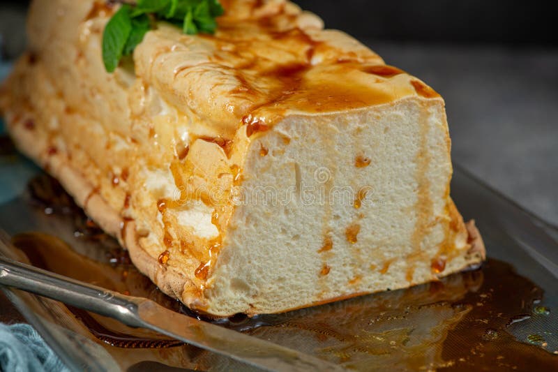 Sweet Caramelized Pudding Slice Stock Image - Image of mint, detail ...