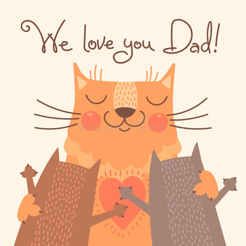 Sweet Card for Fathers Day with Cats Stock Vector - Illustration of ...