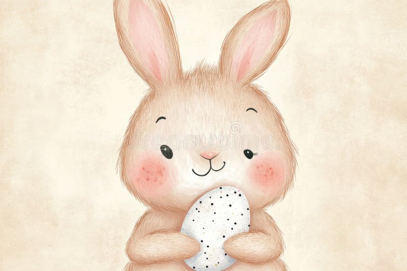 A Sweet Cartoon-style Easter Bunny with Chubby Cheeks and Floppy Ears ...