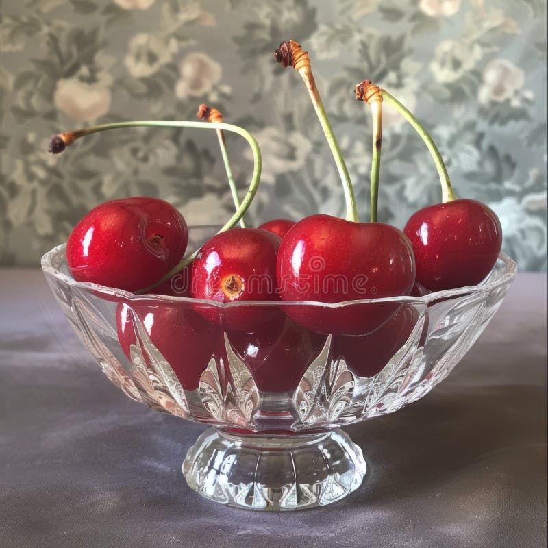 Sweet Cherries Arranged in a Glass Bowl Stock Image - Image of crystal ...