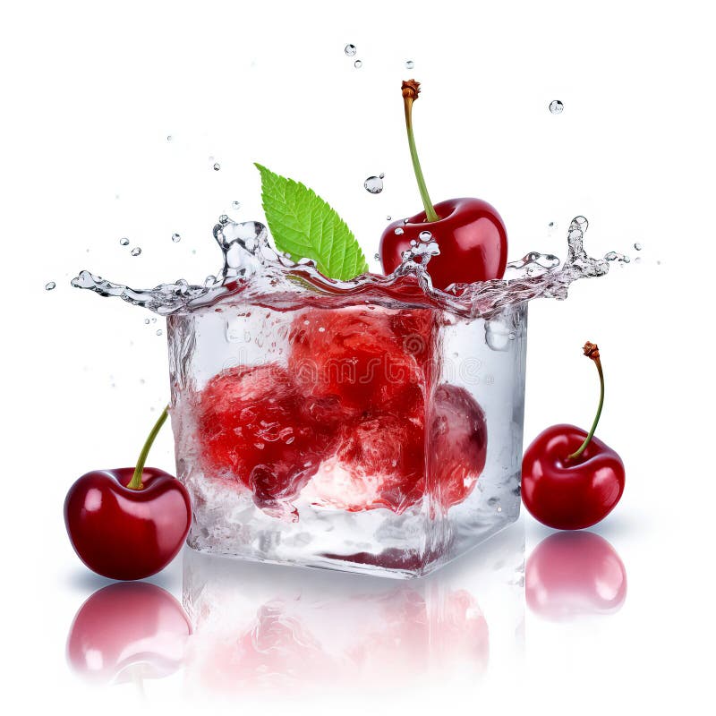 Sweet Cherries Inside Ice Cube. Ice Cube. Sweet Cherries in the Water ...