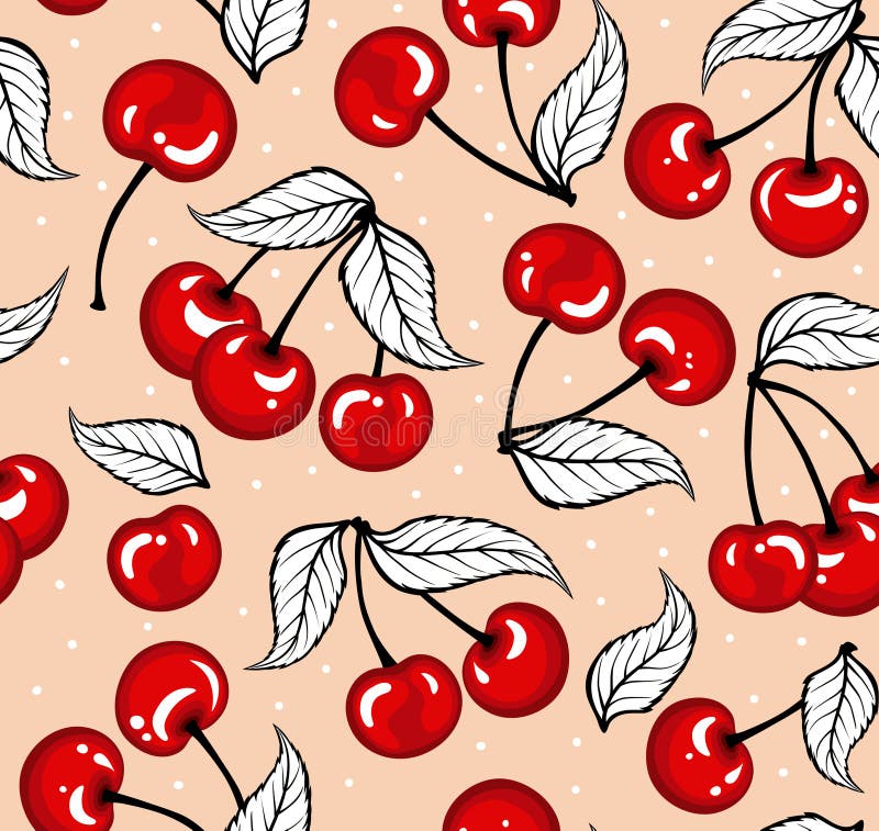 Sweet Cherries Seamless Pattern Stock Vector - Illustration of natural ...